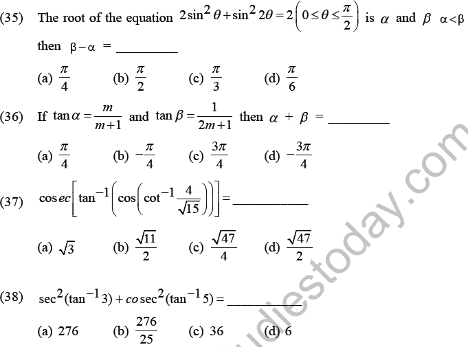 Jee Mathematics Trigonometric Functions Mcqs Set C With Answers